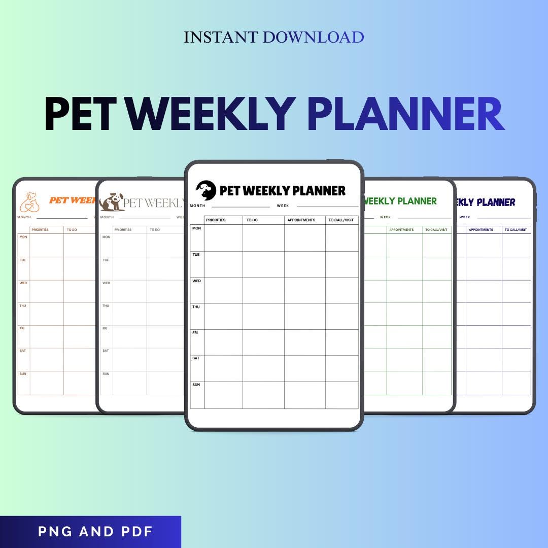 Pet Weekly Planner Printable | Dog & Cat Care Schedule | Weekly Pet ...