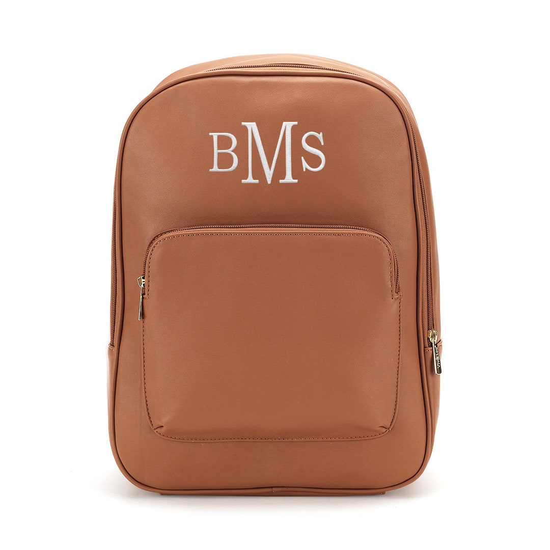 Camel Backpack With Monogram, Vegan Leather Brown Backpack , Boutique ...