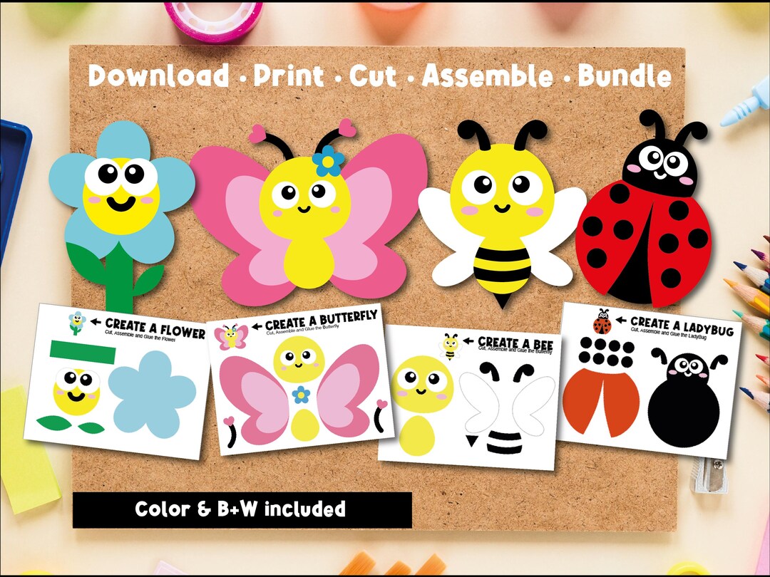 Spring Craft Printable Kit for Kids | Butterfly Bee Flower Ladybug ...