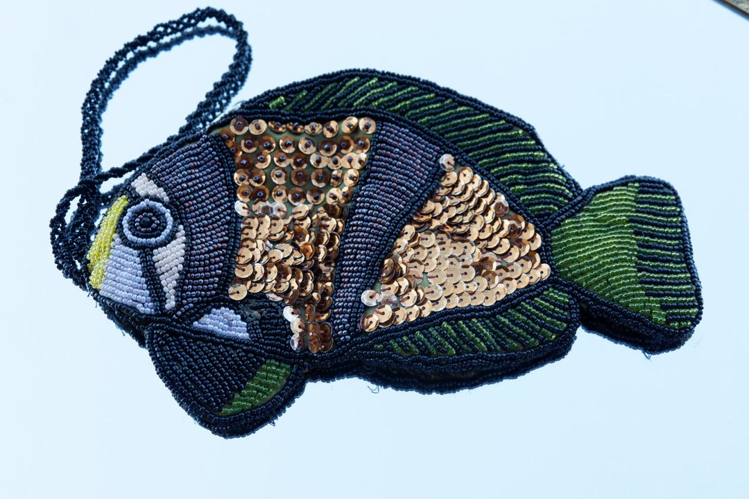 Hand Beaded Sequin Fish Bag Wristlet Purse/ Artisan Novelty Handbag - Etsy