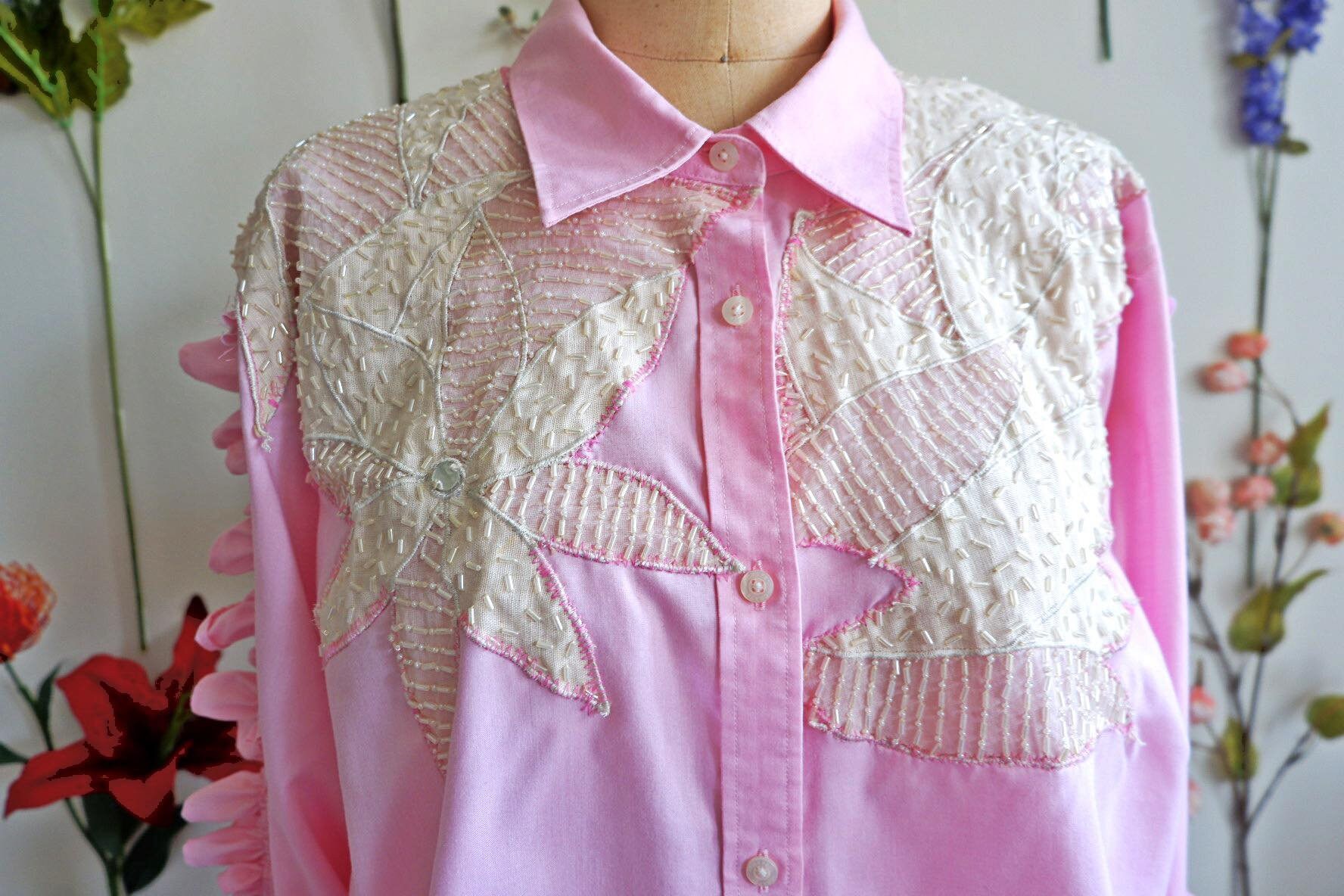 Pink Cascade Ruffled Sleeves Button Down Shirt/ Cottagecore | Etsy