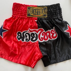 Retro 80's Red and Black Star Boxing Shiny Shorts/ MUAY THAI ...