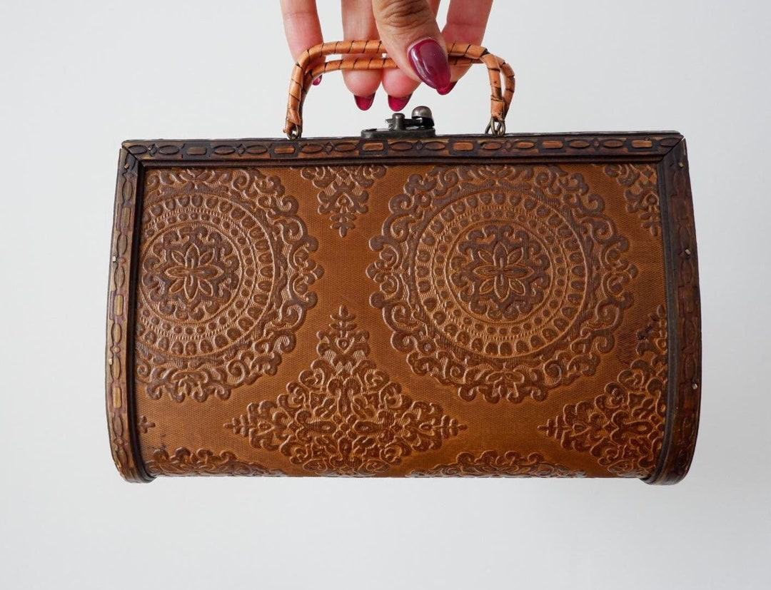 70s Boho Wooden Top Handle Bag: Carved Mandala Purse - Etsy