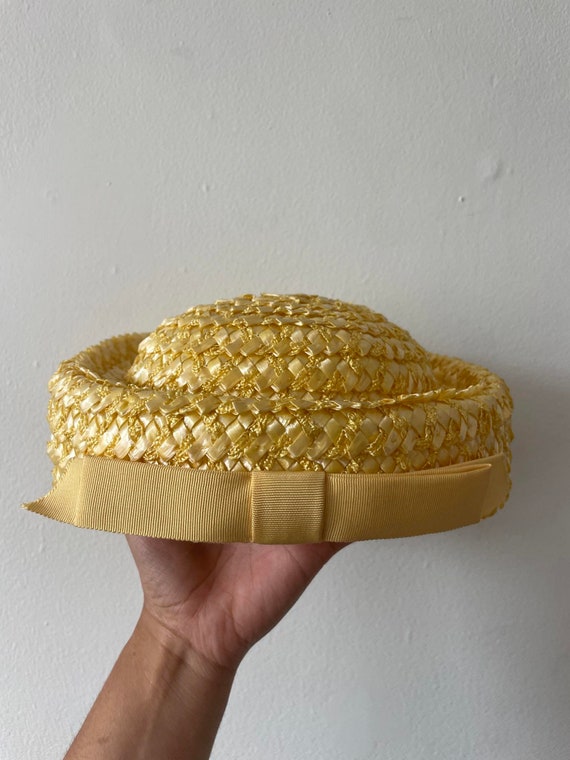 1960s Yellow Woven Straw Hat/ MOD Vintage Beach Summe… - Gem