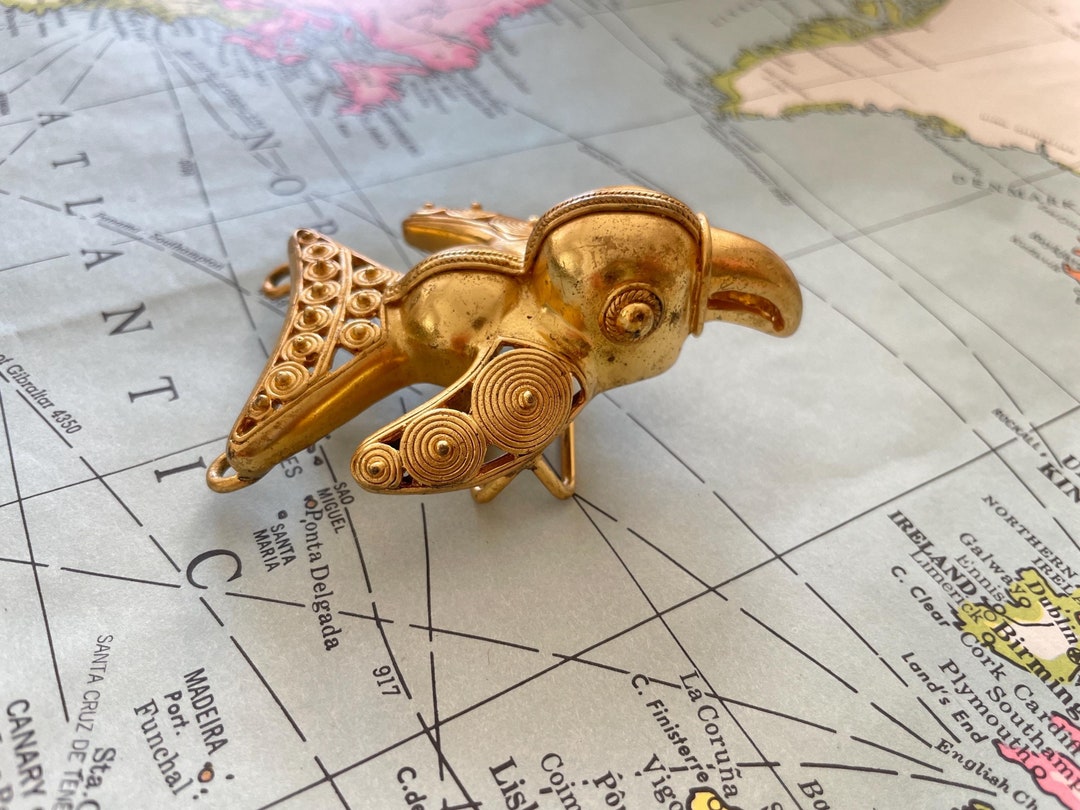 Vintage 70s Gold Parrot Belt Buckle/ Pre-colombian Ornate Inca Bird ...