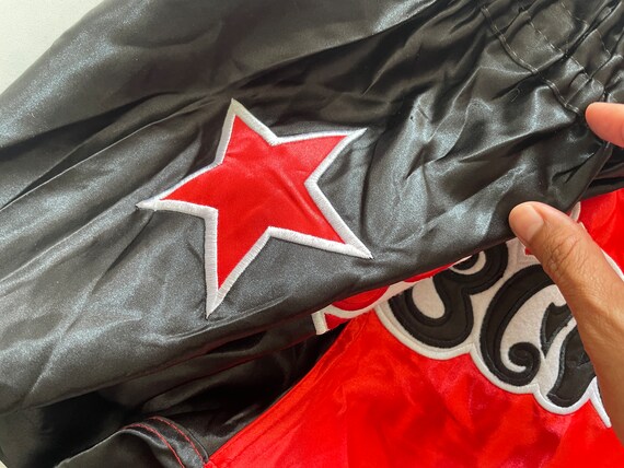 Retro 80's Red And Black Star Boxing Shiny Shorts/ MU… - Gem