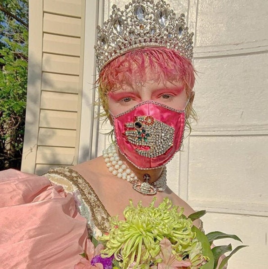 VOGUE Rhinestone Hand Bedazzled Hot Pink Satin Mask/ Wedding Special ...