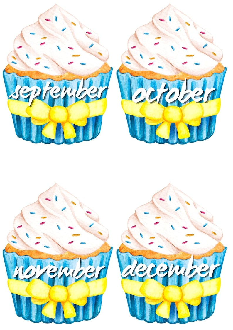 Watercolor Cupcake Birthday Calendar, Classroom Wall Decor (digital ...