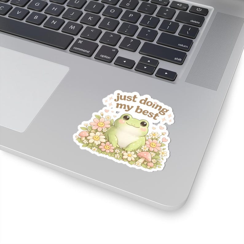 Frog Sticker | Kawaii Floral Design, Encouraging Message (kiss-cut ...