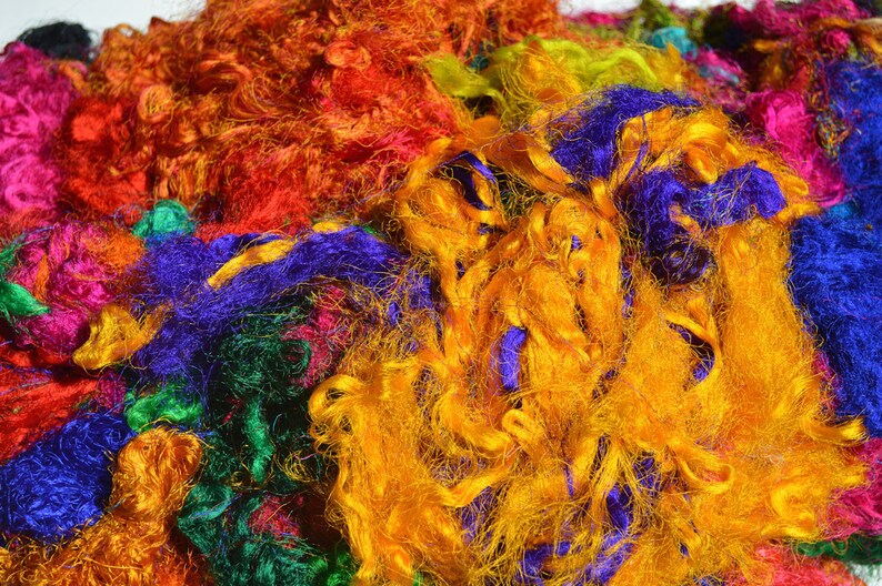 Sari silk waste thread multicolored fiber for spinning | Etsy