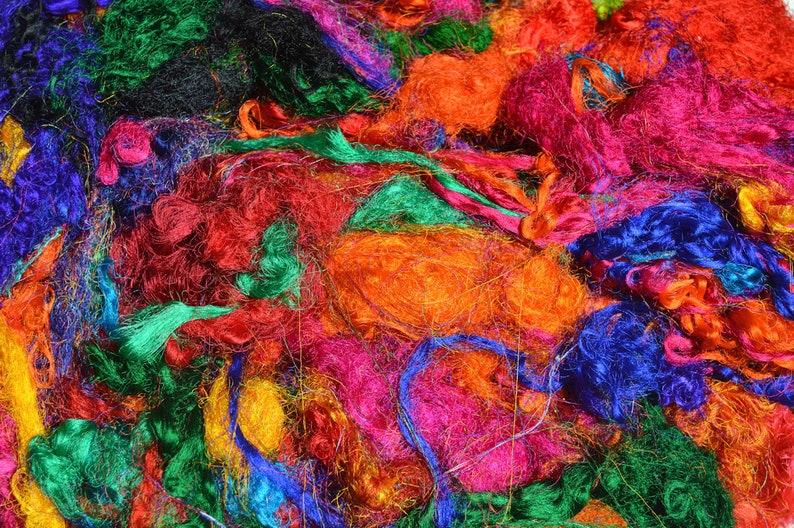 Sari silk waste thread multicolored fiber for spinning | Etsy