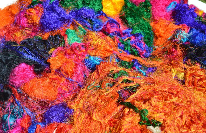 Sari silk waste thread multicolored fiber for spinning | Etsy
