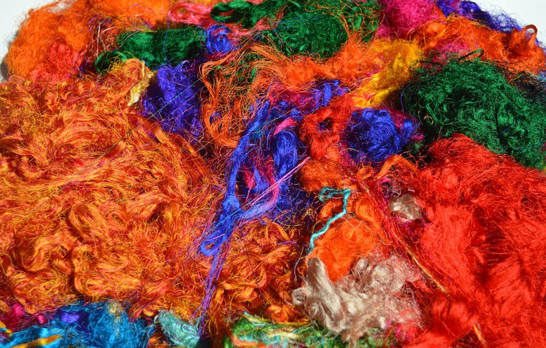 Sari silk waste thread multicolored fiber for spinning | Etsy