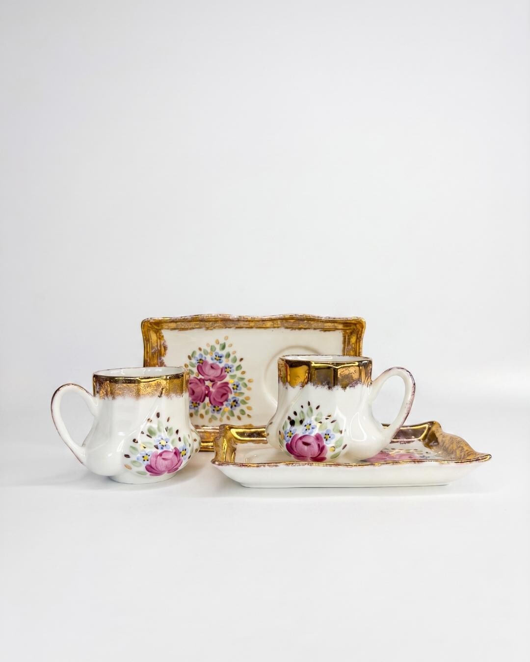 Hand Painted Porcelain Coffee Cups – Floral Real Gold Rim Set - Etsy