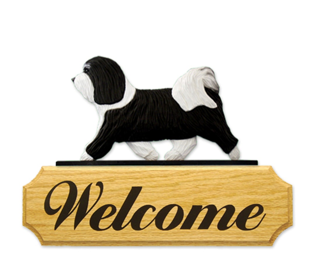 Havanese Black and White Dog Custom Text Welcome Indoor Outdoor Wood ...