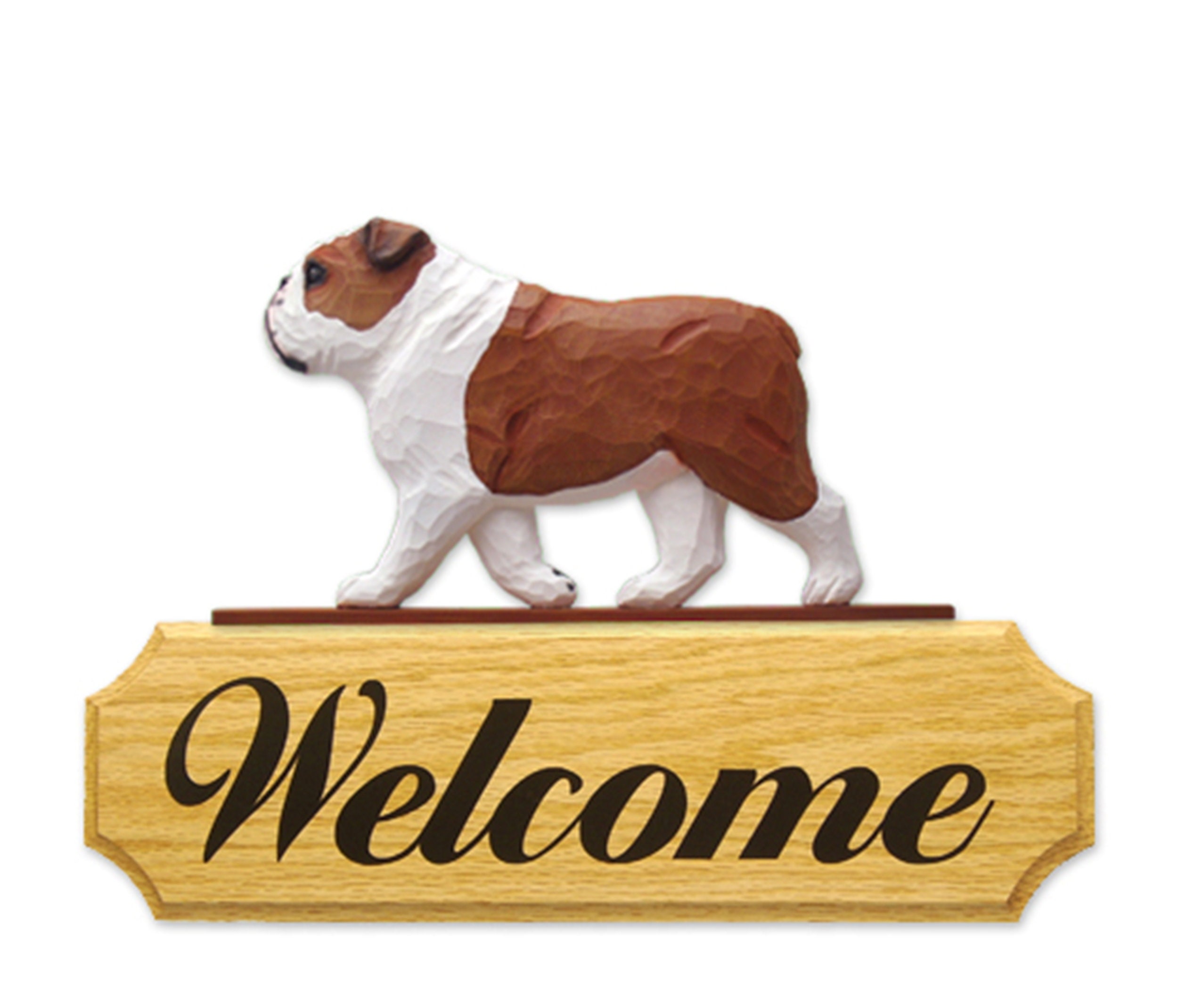 English Bulldog Red and White Dog Custom Text Welcome Indoor Outdoor ...