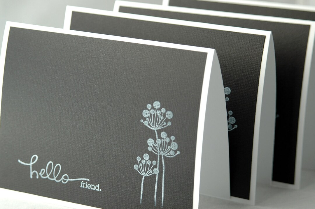 Handmade Black and White Note Cards, Hello Friend, Just Because Note ...