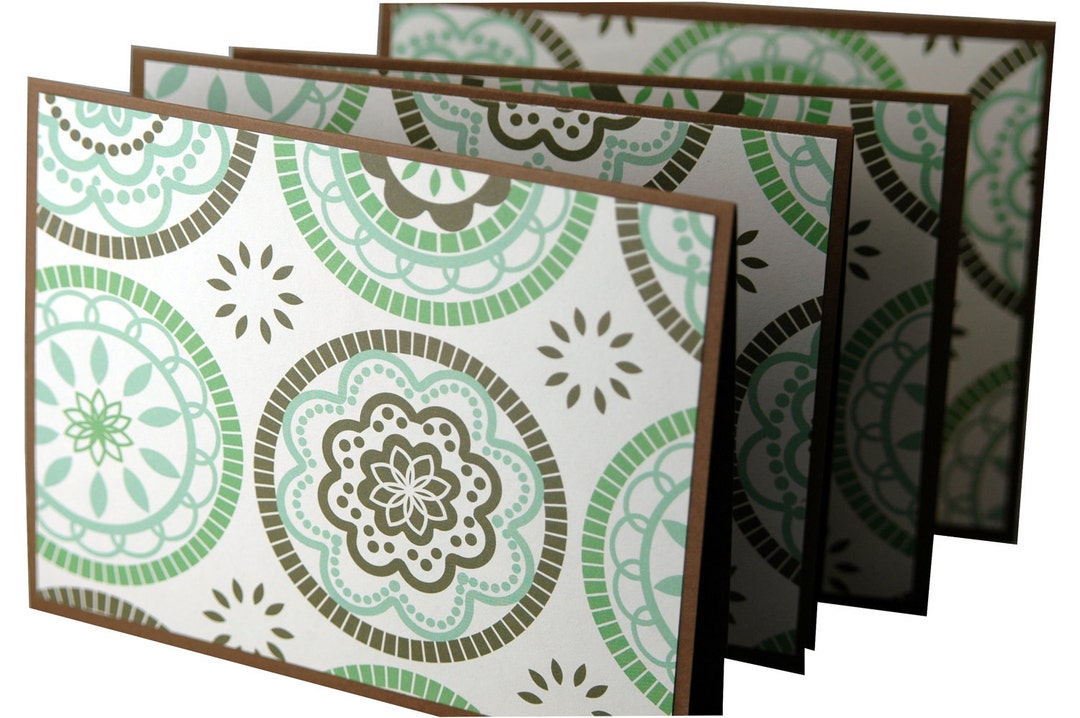 Retro Handmade Cards, Brown and Green Cards, Modern Stationery, Funky ...