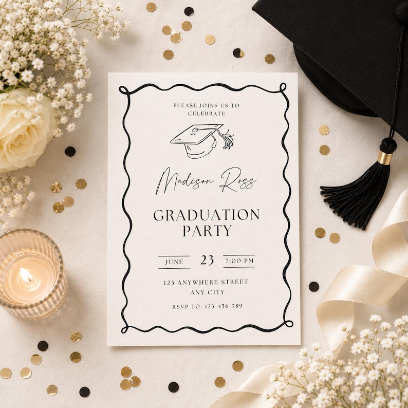 Graduation Invitation, Class of 2026 Party, Minimalist Black White ...