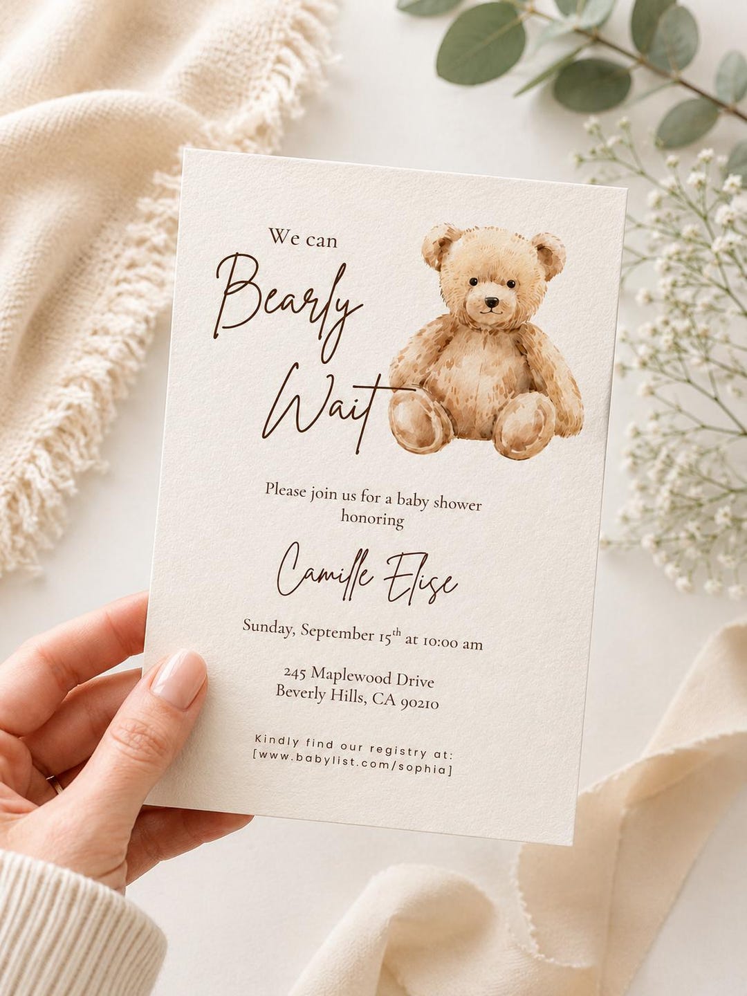 Teddy Bear Baby Shower Invitation Template Bearly Wait Gender
