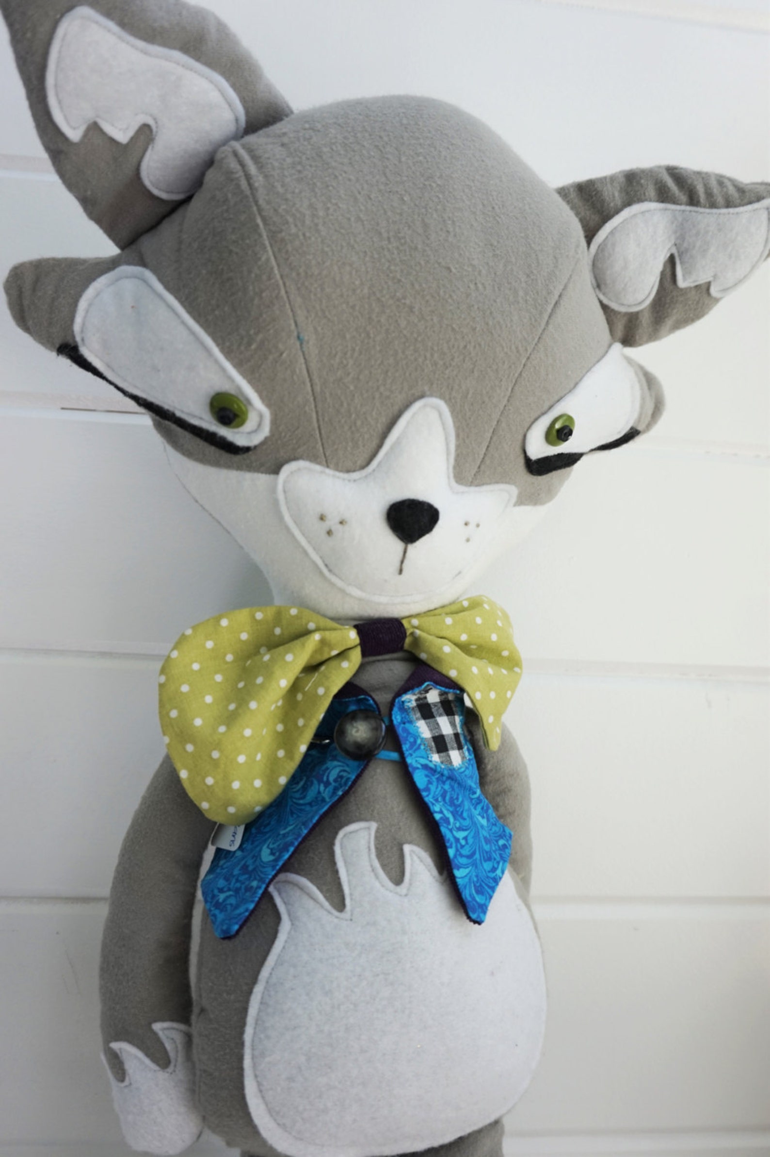 Gray Fox Plush Handmade Stuffed Animal with Classy Vest and | Etsy