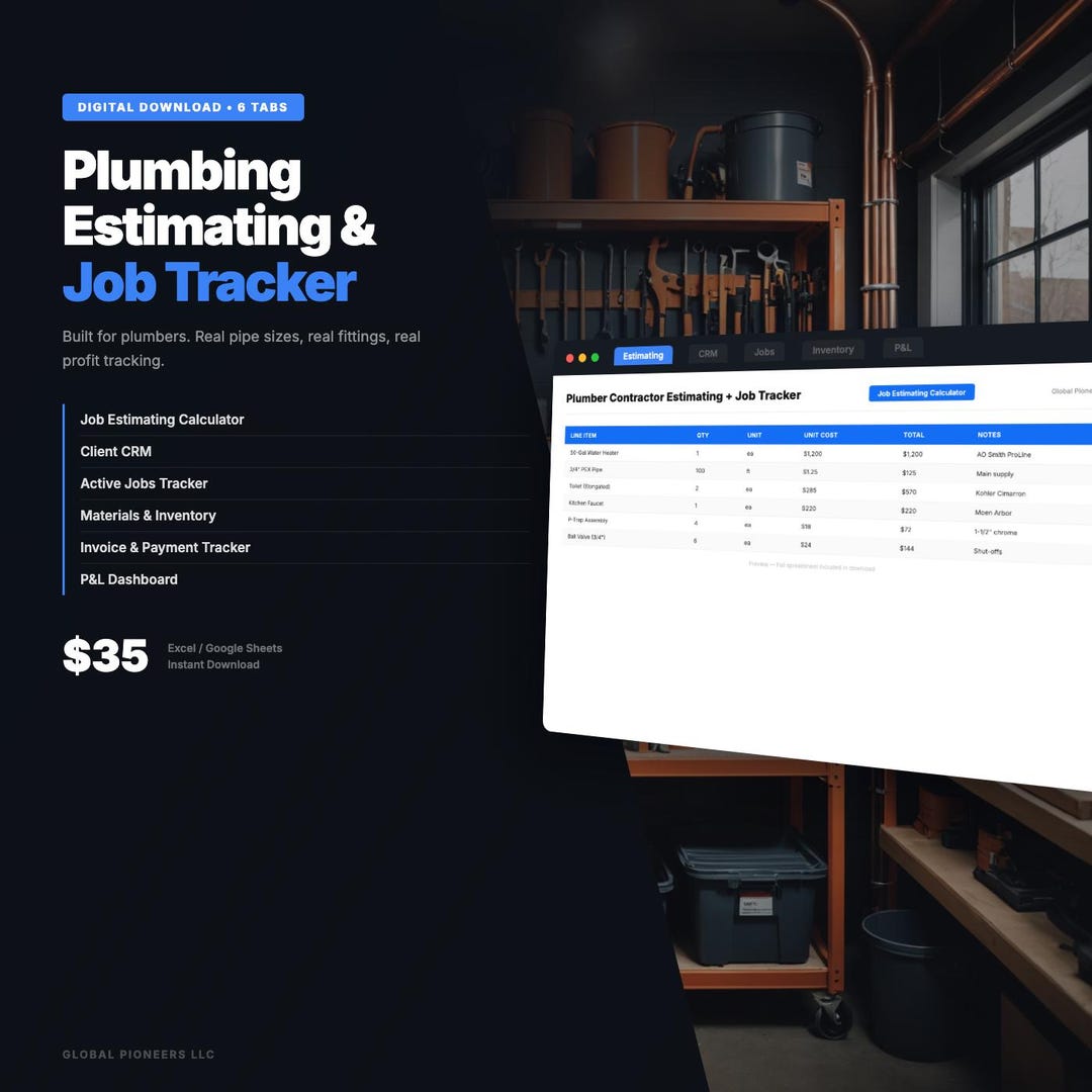 Plumbing Estimating Job Tracker | Excel Spreadsheet | CRM Invoicing P&L ...