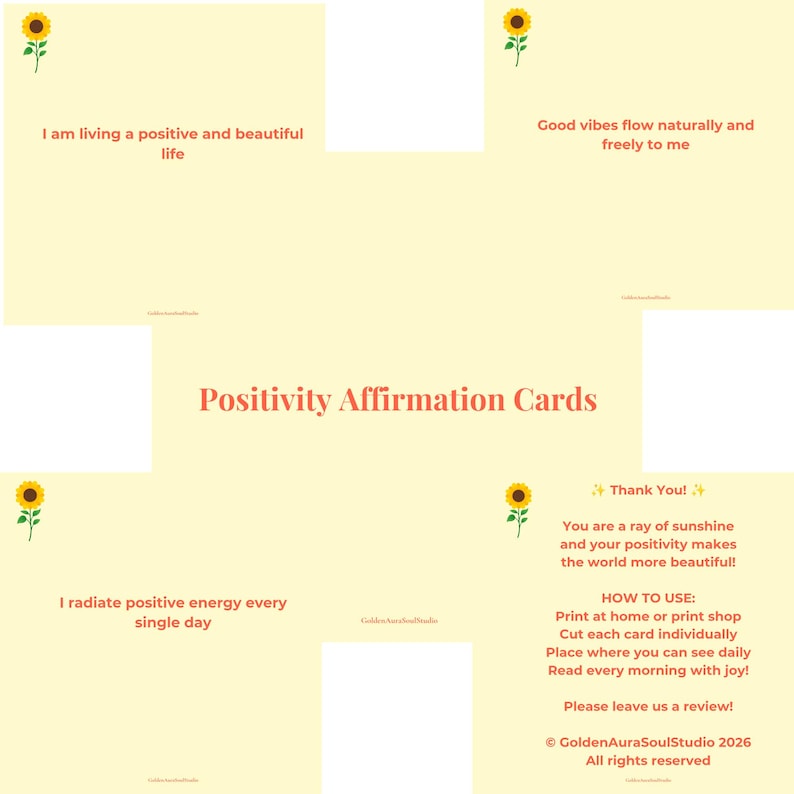 Positivity Affirmation Cards, Positive Mindset, Daily Good Vibes ...