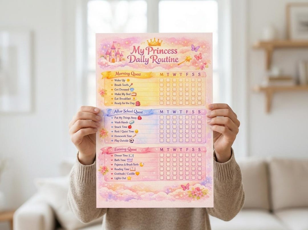 Princess Kids Chore Chart, Printable Chore Chart for Girls, Morning ...