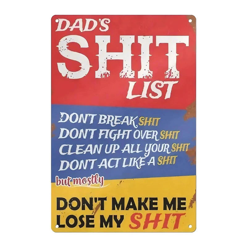 Dads Shit List Sign - Etsy