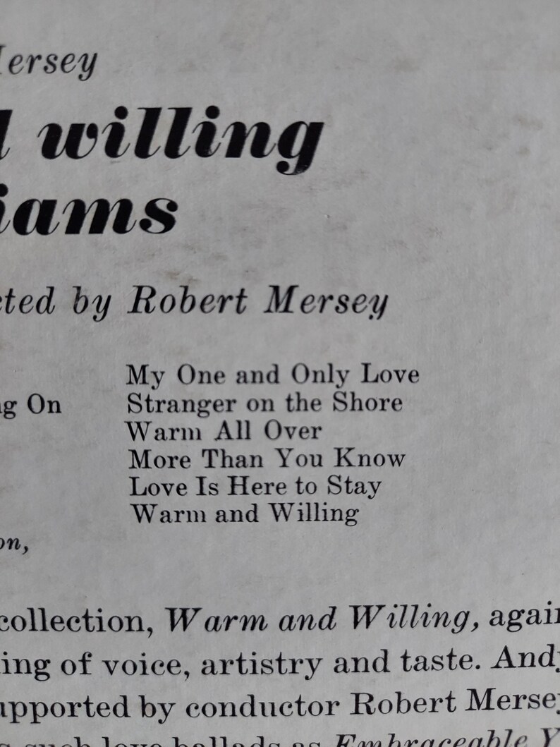 1962 Andy Williams Warm and Willing LP, Vintage Album - Etsy