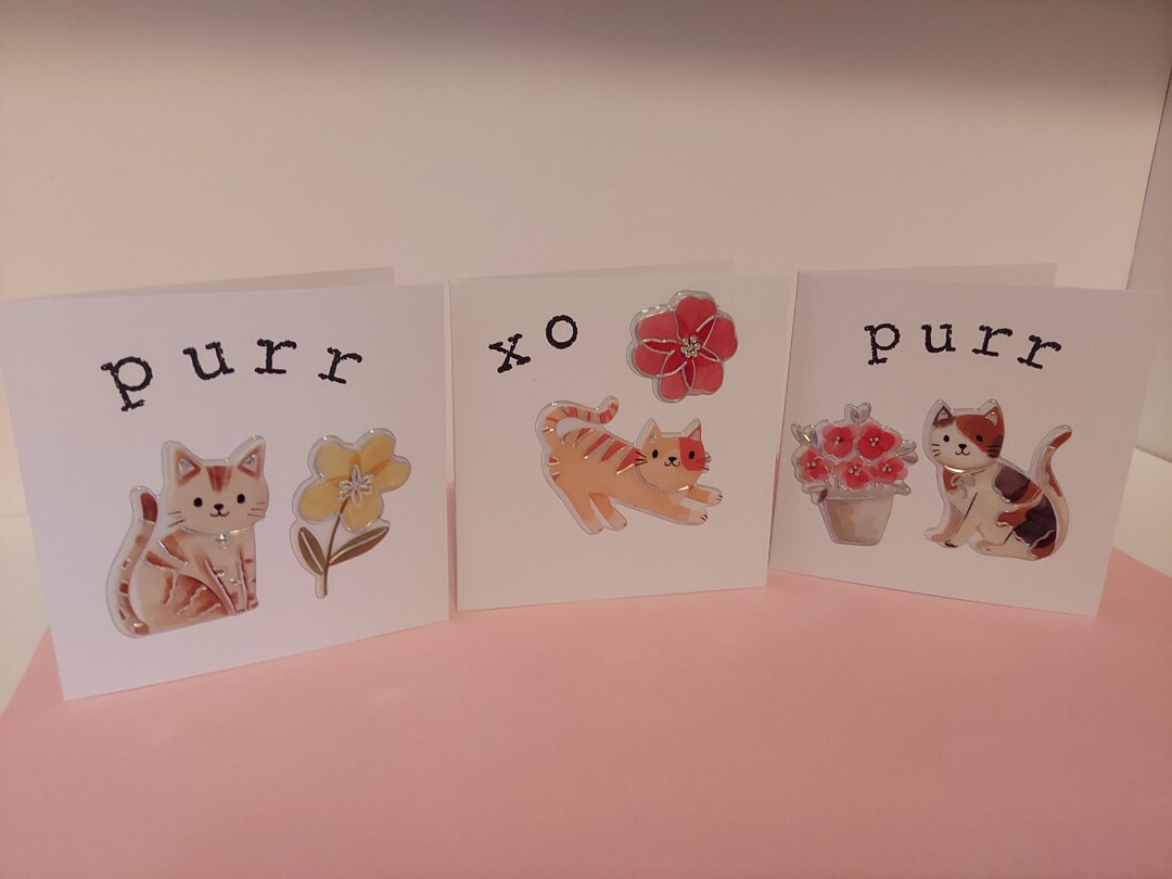 Set of 7 Cat Note Cards, Gift Cards - Etsy