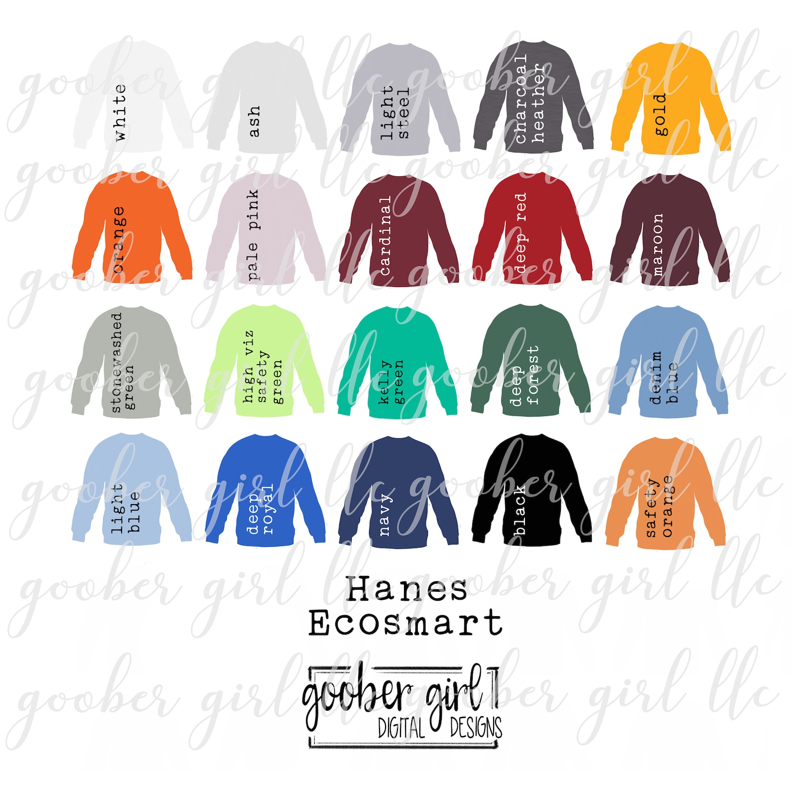 Digital Design, Hanes Ecosmart Sweatshirt Color Chart, Digital Download ...