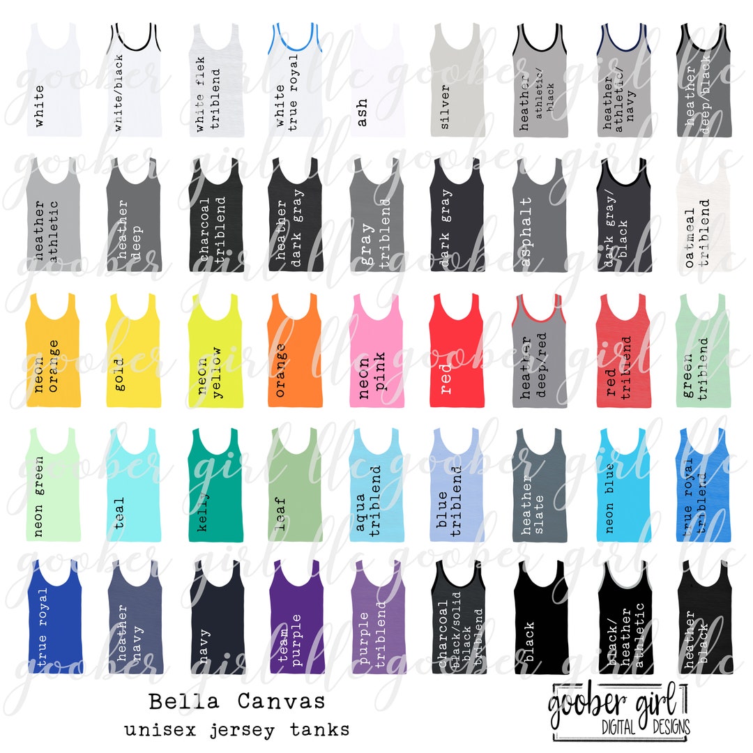 Digital Design Bella Canvas Unisex Jersey Tank Color Chart - Etsy