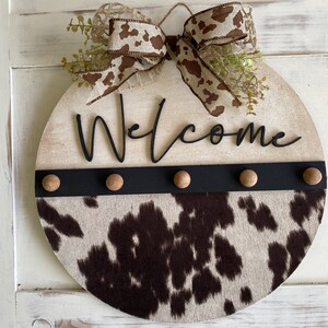 Cow Print Round Door Hanger, Welcome Door Hanger, Western Door Hanger ...