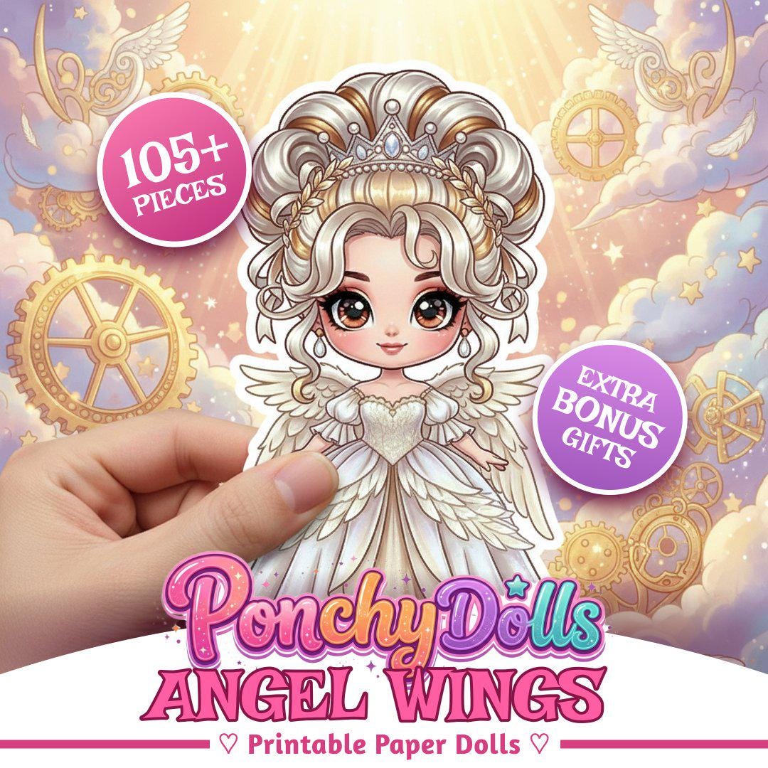 Angel Wings Printable Paper Doll Bundle, Doll Cutouts Craft Activity ...