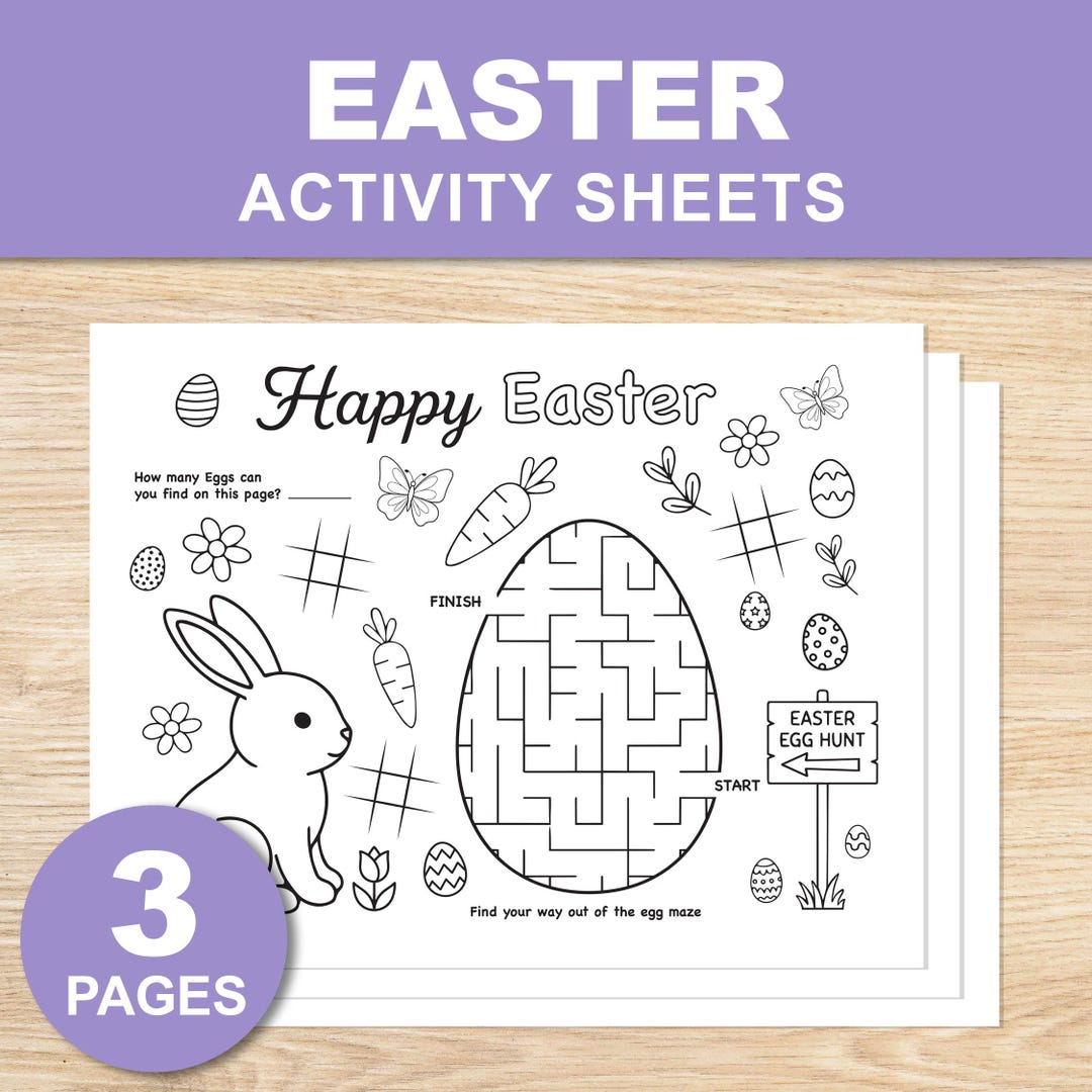 Happy Easter Kids Activity Sheets - Etsy