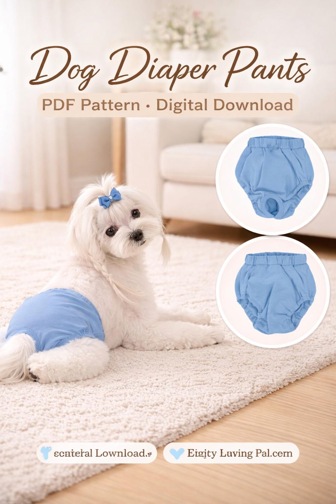 Dog Diaper Sewing Pattern – Reusable Pants, Belly Band, Back Piece (PDF ...