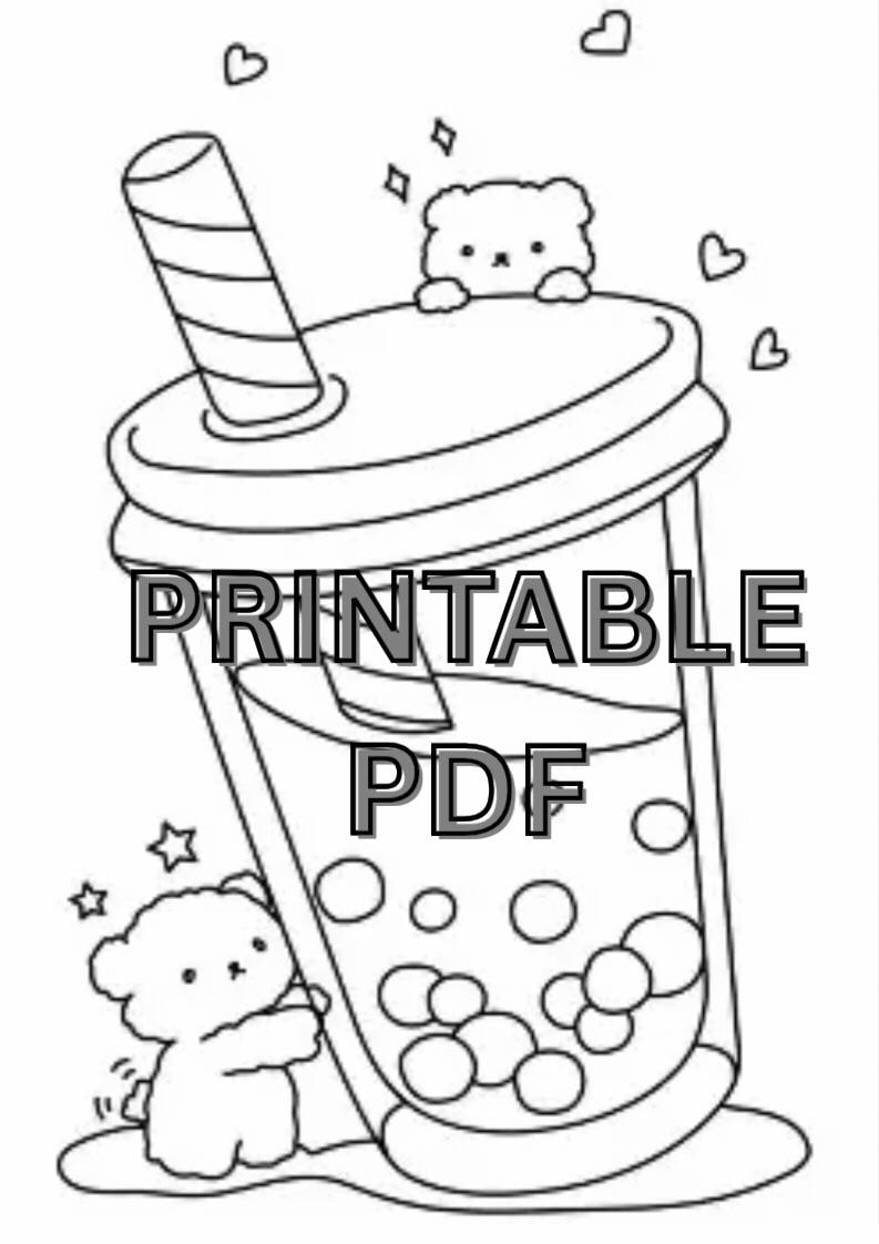 Kawaii Bubble Tea Coloring Page | Boba Drink, Dessert Scene (digital ...