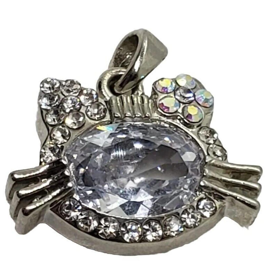 Hello Kitty Cat Pendant Big Gemstone Faceted Iolite Face Rhinestone ...