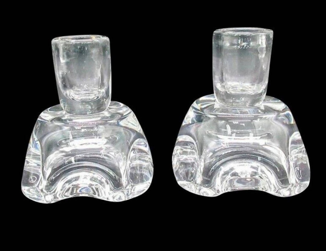 Vintage Pair 2 Steuben Glass Etch Signed Clear Candle Holders - Etsy