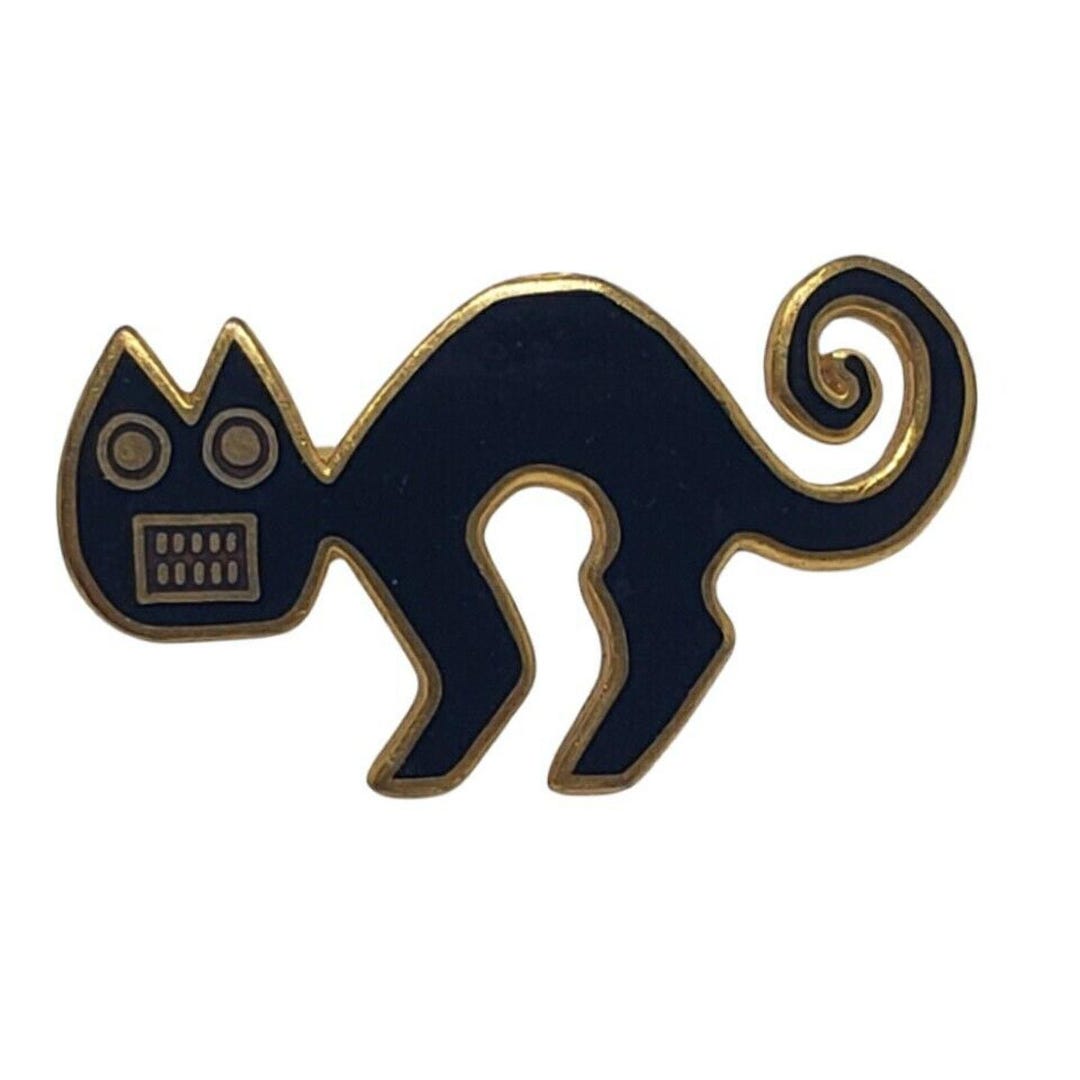 Vintage MMA Museum Modern Art Peruvian Cat Brooch Black Ebamel Gold - Etsy