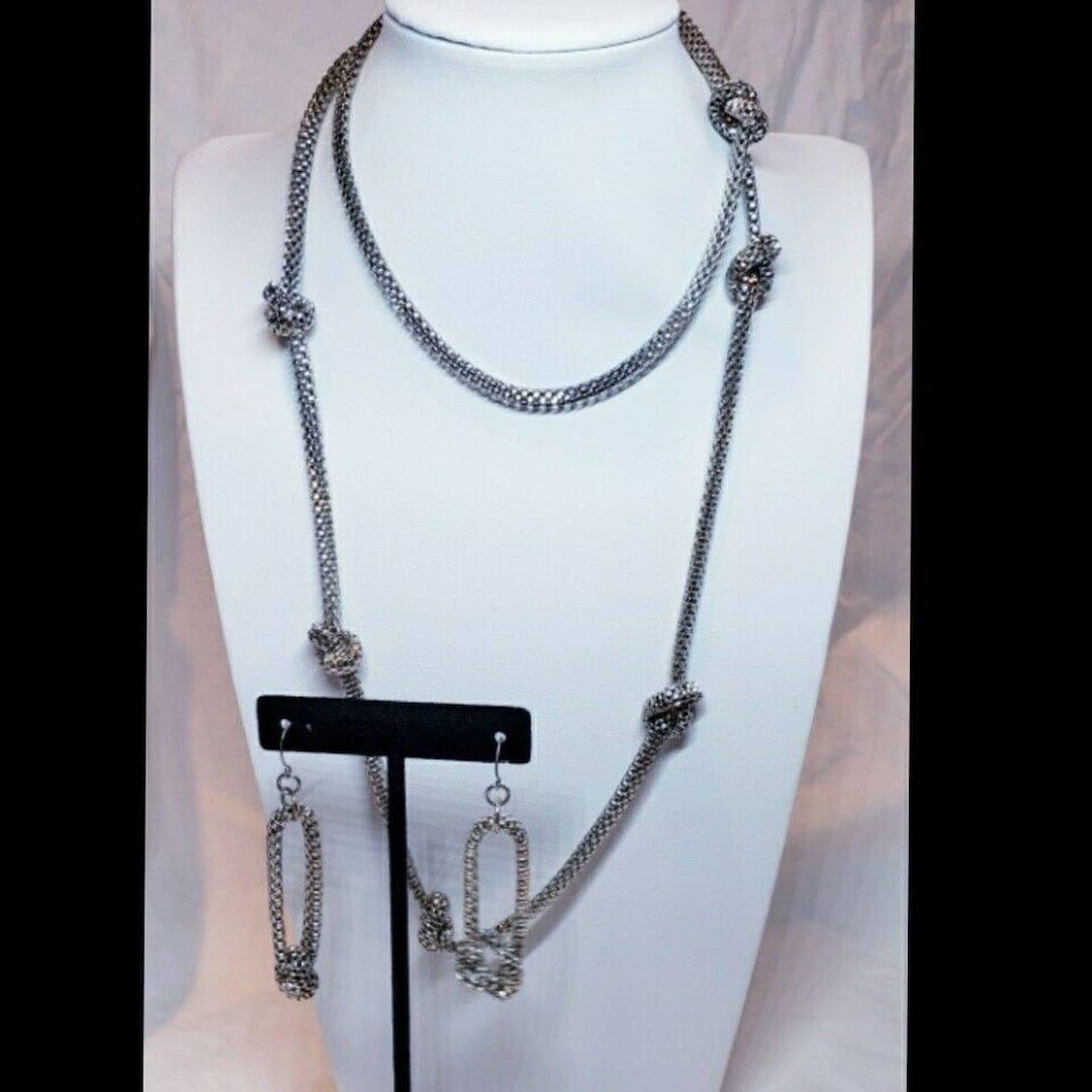 Silver Mesh Love Knott Box Snake Chain & Earrings Hollow Long - Etsy