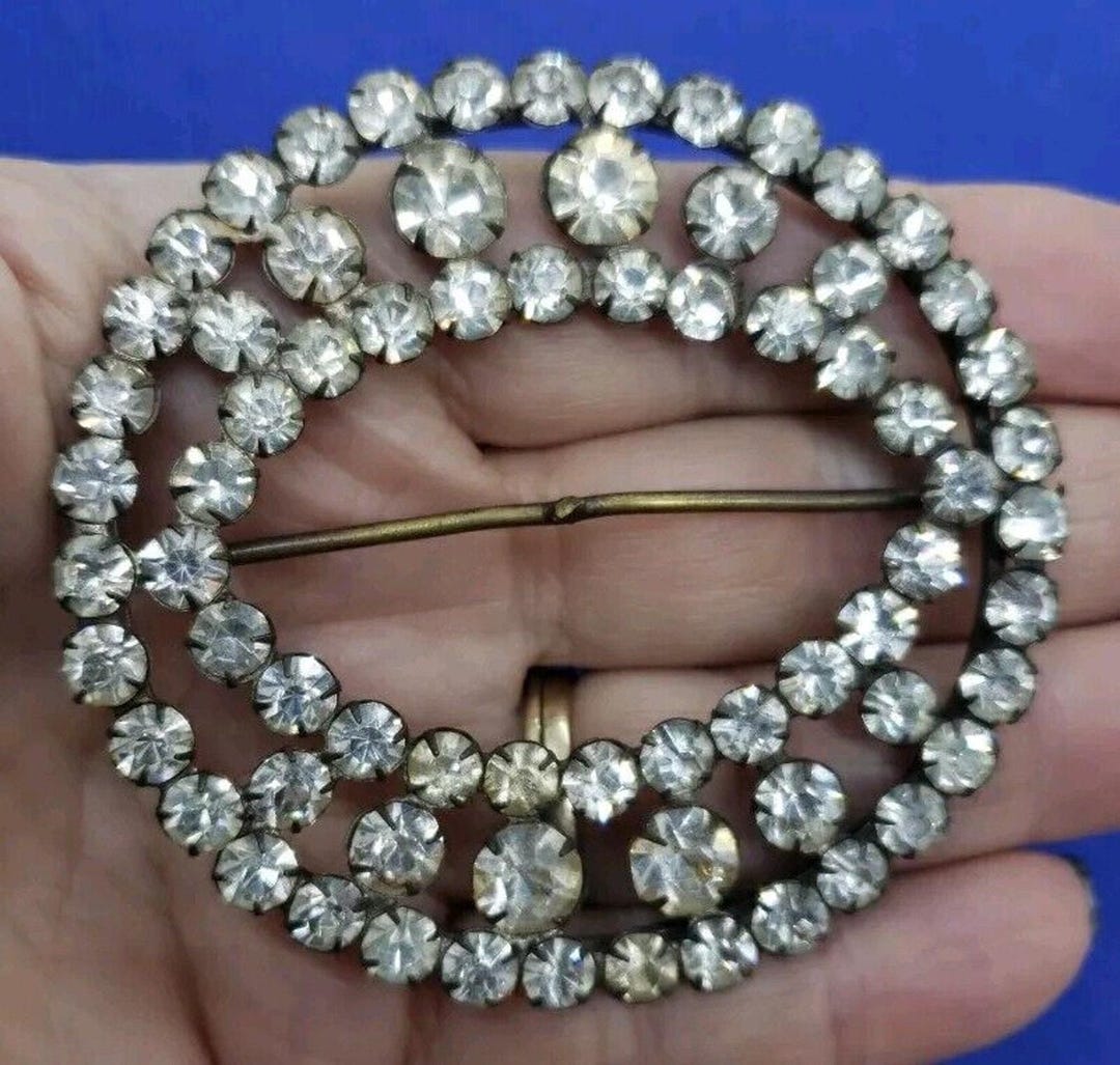 Antique Victorian Belt Sash Buckle Rhinestones LARGE Wear Repurpose ...