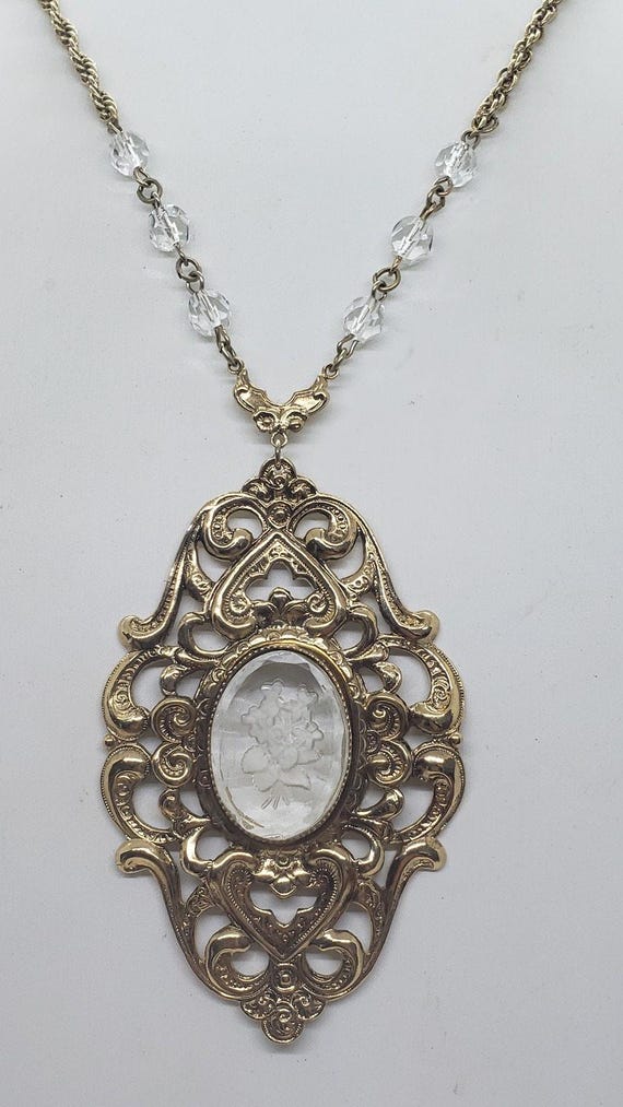 Victorian Style Intaglio Necklace: 10k Gold Plate Fil… - Gem