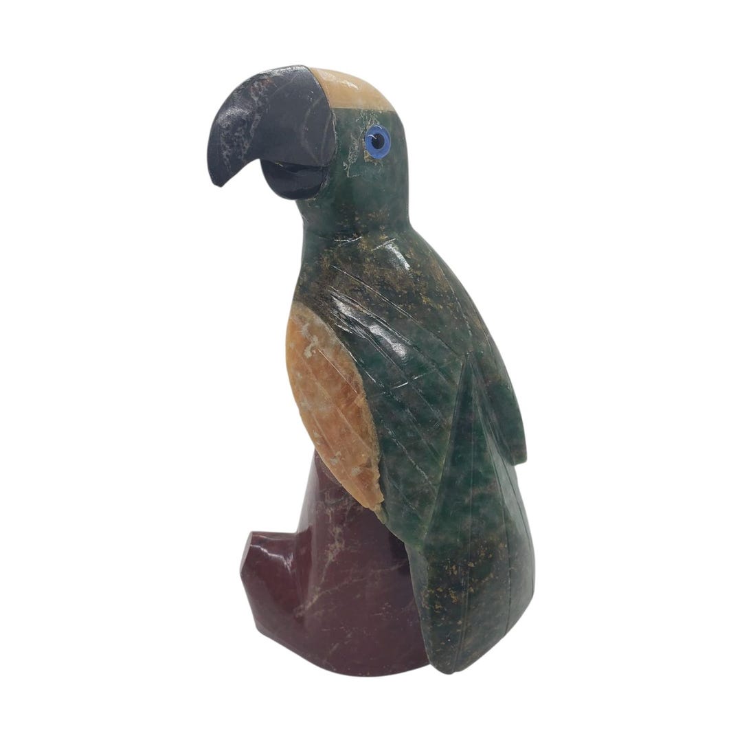 Vintage Hand Carved Gemstone Parrot Figurines Agate Jasper Stone Bird ...