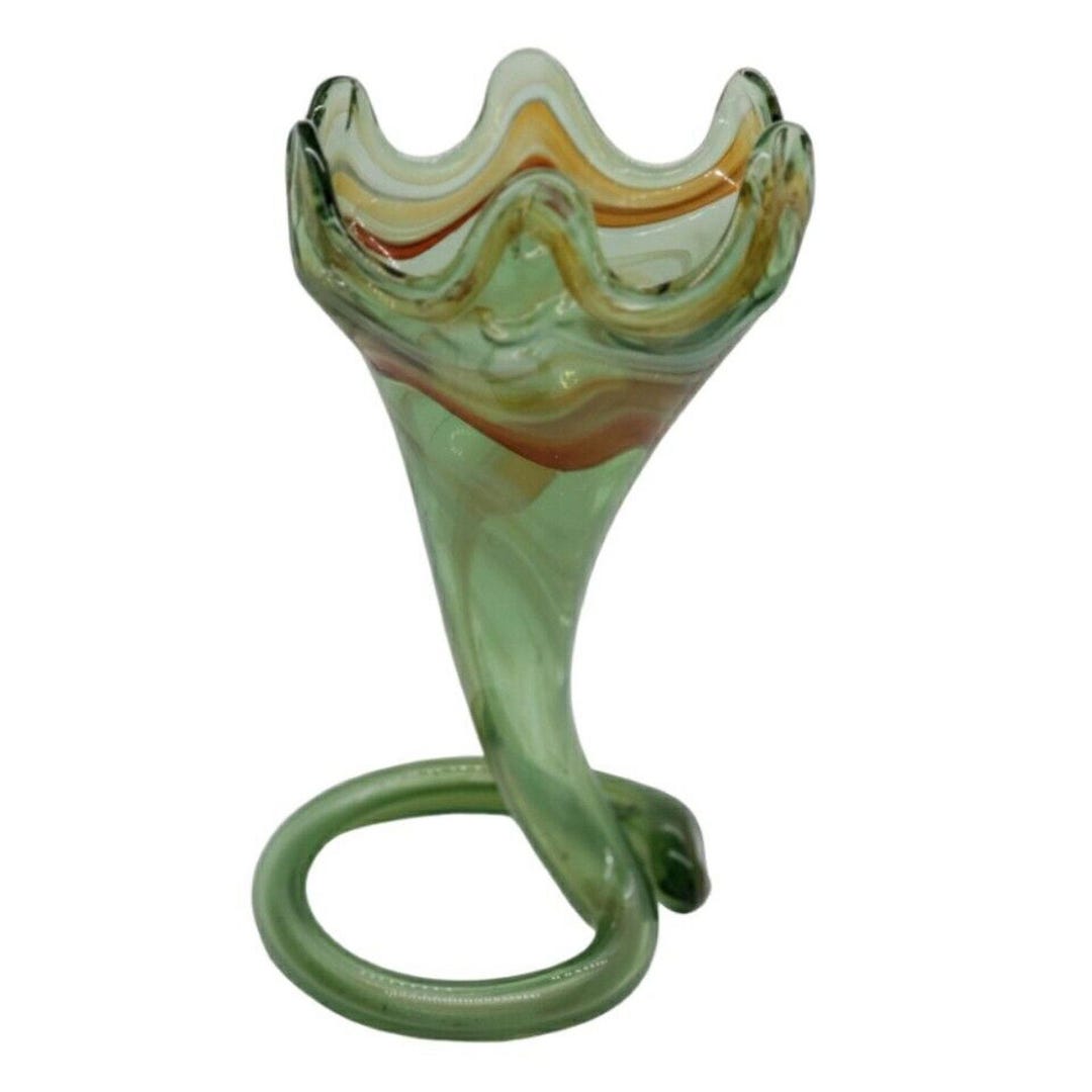 VINTAGE Hand Blown Swirl Sooner Glass Trumpet Vase Sebo Family MCM ...