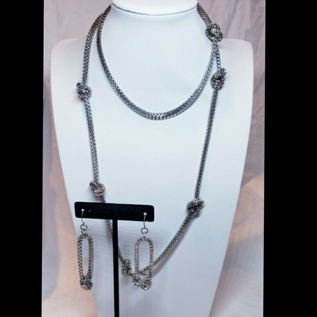 Silver Mesh Love Knott Box Snake Chain & Earrings Hollow Long Set - Etsy