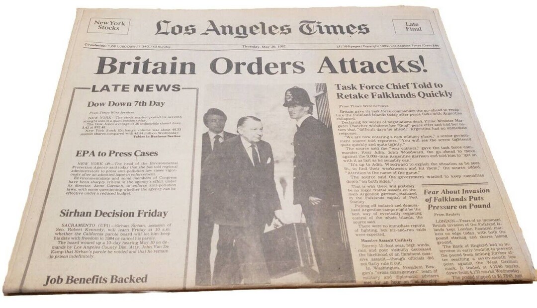 Newspaper 1982 Britain Declares War on Falkland Islands L.a.times May ...