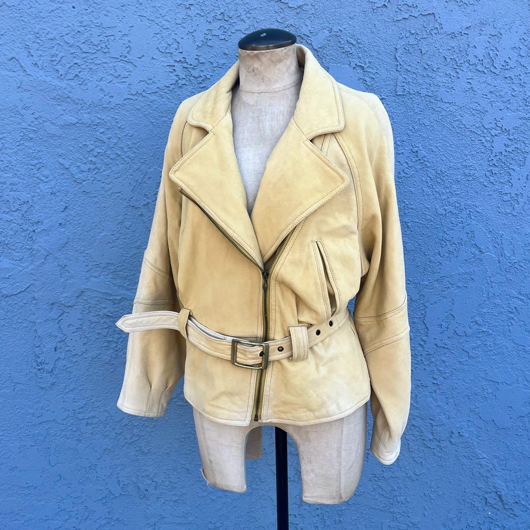 Yellow Suede Leather Jacket 90s Moto Coat Size S/M - Etsy