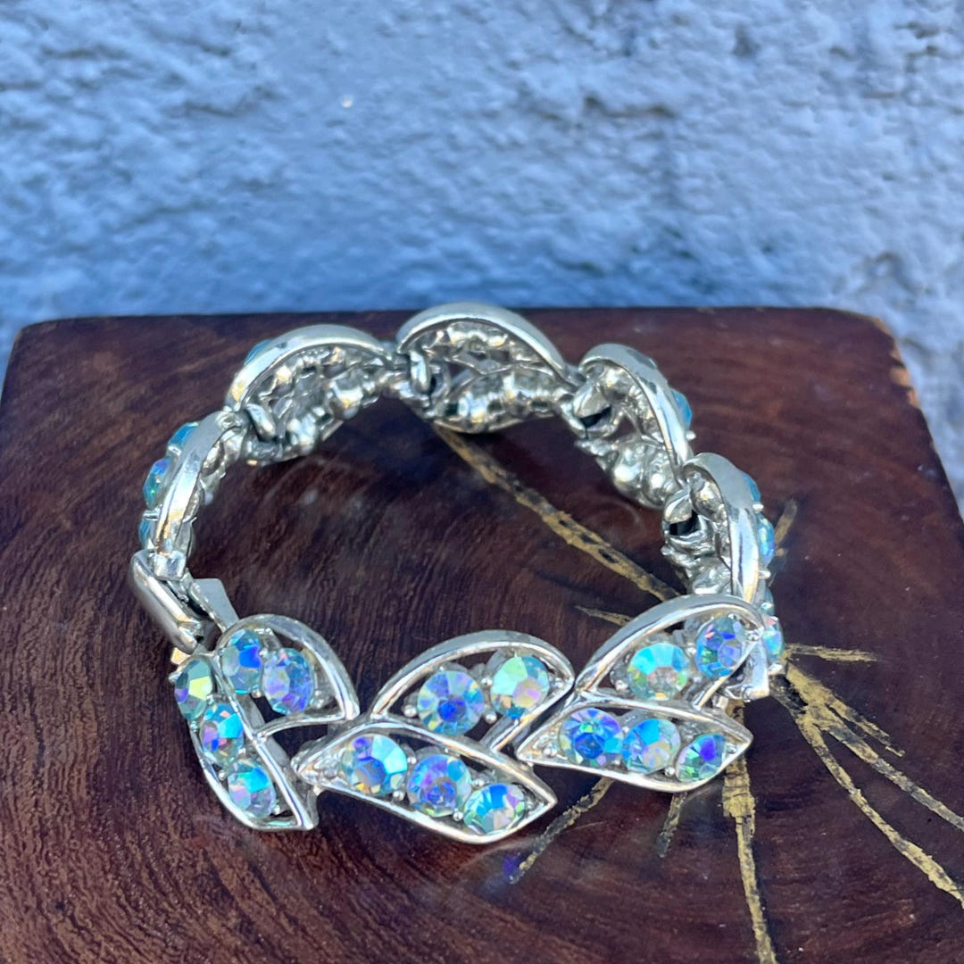 Mid Century Rhinestone Aurora Borealis Bracelet Vintage Costume Jewelry ...